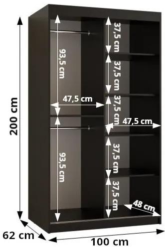 Šatní skříň RAMIRO 1 Abika 100/200/62 barevné provedení: černý mat-bílý mat