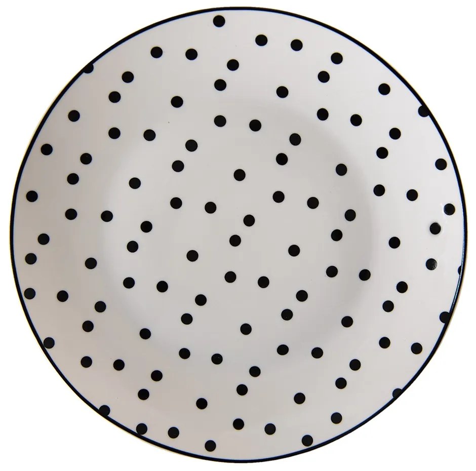 Porcelánový dezertní talířek s černými puntíky Black Dot - Ø 20*2 cm