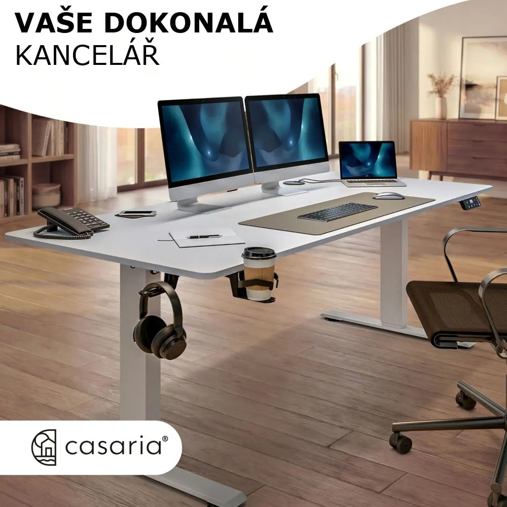 Výškově nastavitelný kancelářský stůl FLEXI, 140x70x72–117cm, bílá Casaria