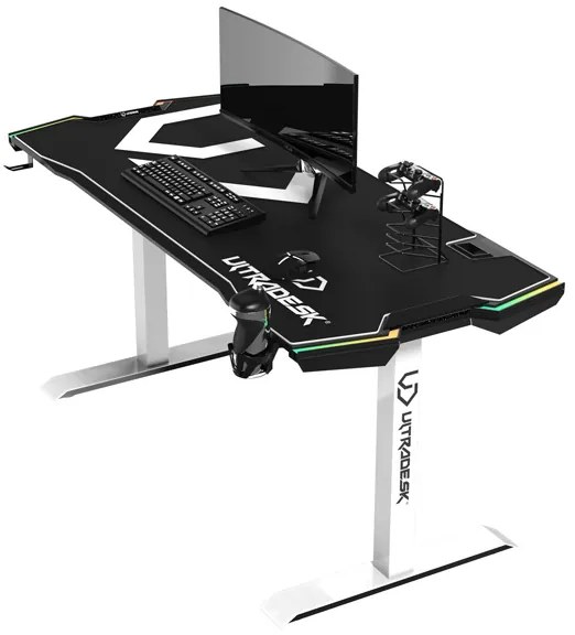 Herní stůl ULTRADESK FORCE SNOW – černá/bílá 166x70 cm, RBG podsvícení