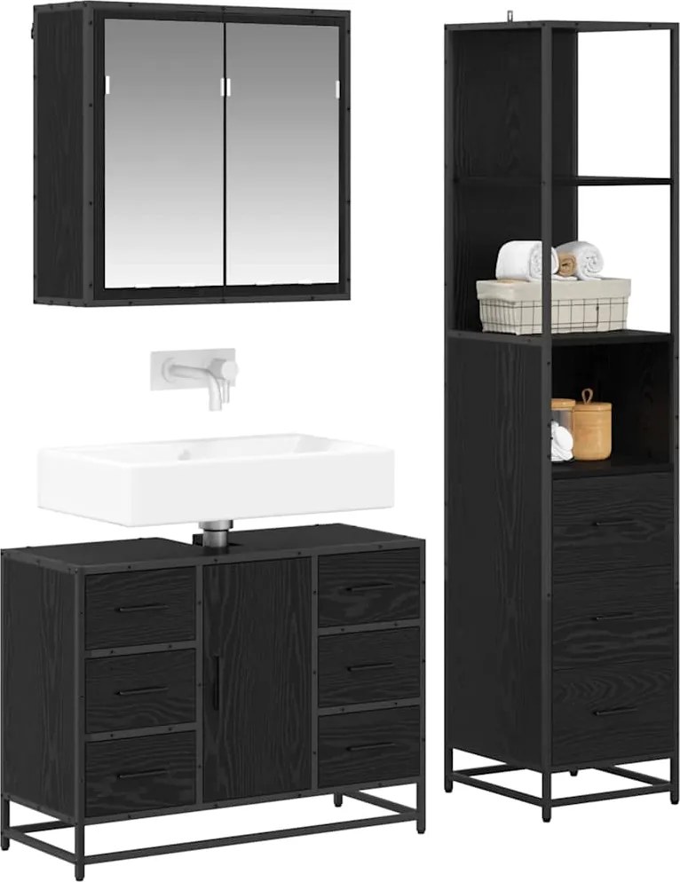 Sada koupelnového nábytku 3 ks Černý dub 80 x 33 x 60 cm 3402383