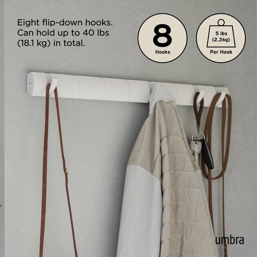 Matně bílý nástěnný věšák z borovicového dřeva 81 cm Flip – Umbra