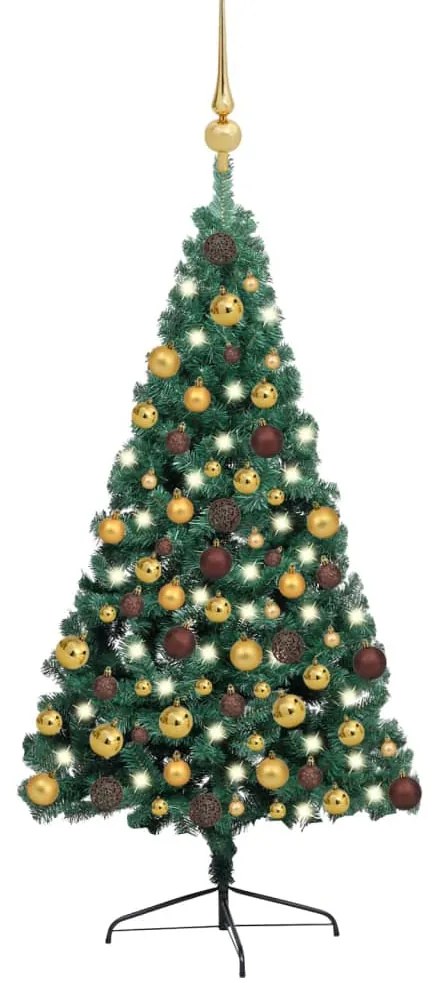 3077479 vidaXL Umělý vánoční půl stromek s LED diodami a sadou koulí zelený 180 cm
