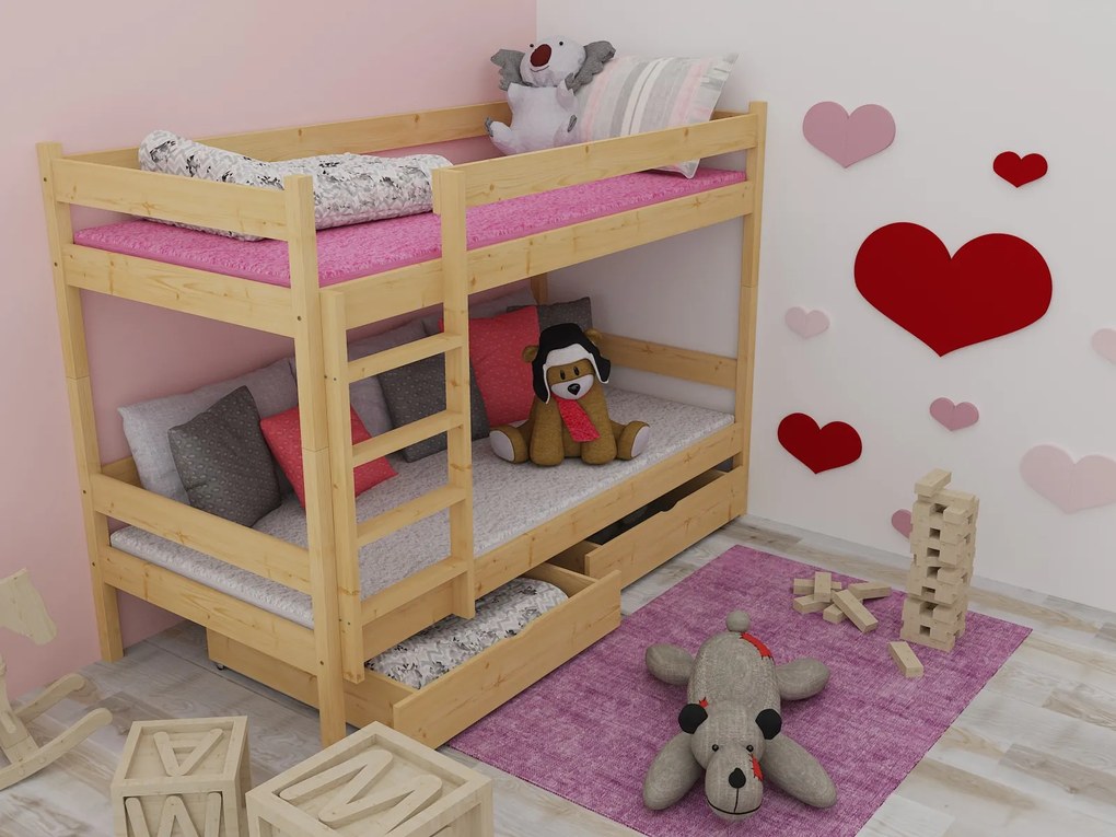 Vomaks Patrová postel PP 002 Rozměr: 90 x 200 cm, Barva: surové dřevo, Prostor mezi lůžky: 80 cm
