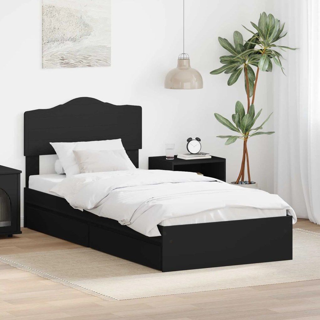 Postel s úložným prostorem Černá 90 x 190 cm Kompozitní dřevo 3413139