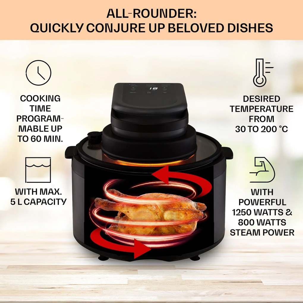 Klarstein Vendure, horkovzdušná fritéza, parní funkce, 1250 W, 5 l, 6 programů