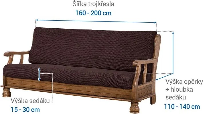 Super strečové potahy NIAGARA čokoládová trojkřeslo s dřevěnými rukojeťmi (š. 160 - 200 cm)