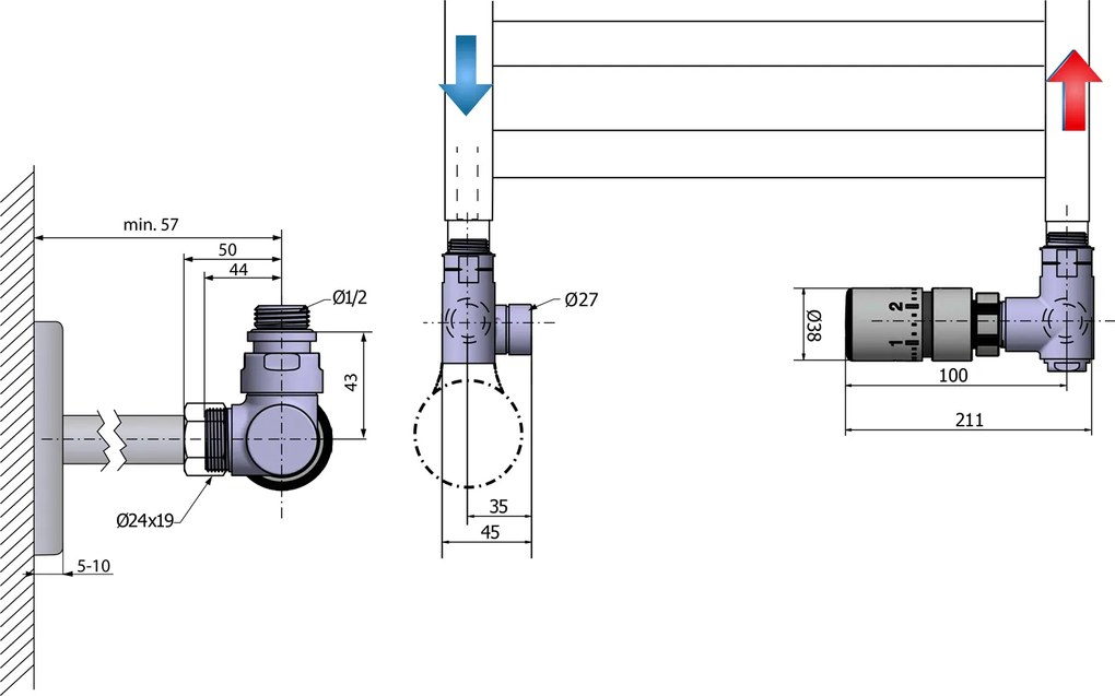 Sapho Corner Combi připojovací sada ventilů termostatická pravá černá CP3022BS