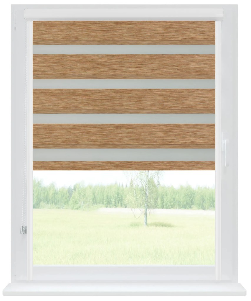 Dekodum Roleta den a noc v bílé kazetě zatemňovací, barva látky Jantarová Šířka (cm): 32, Výška (cm): Balkonová (do 200 cm), Strana mechanismu: Práva