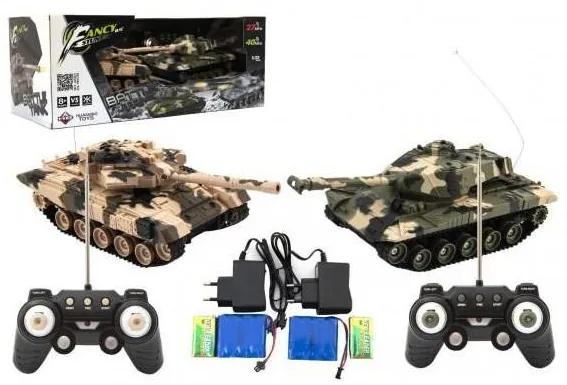 Teddies Tank RC 2ks 25 cm tanková bitva+dob. pack 27MHZ a 40MHz maskáč se zvukem se světlem