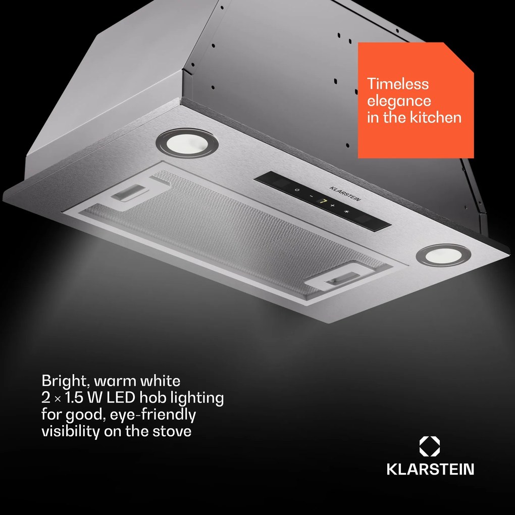 Klarstein Paolo 52, vestavná digestoř, 52 cm, 439 m³/h, LED Touch, A++