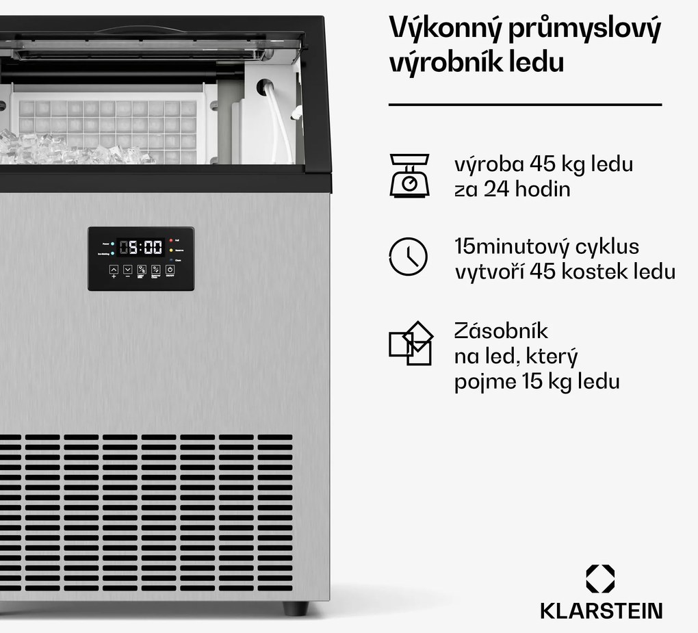 Klarstein Glacial průmyslový výrobník ledu 45 kg s LED displejem a okénkem
