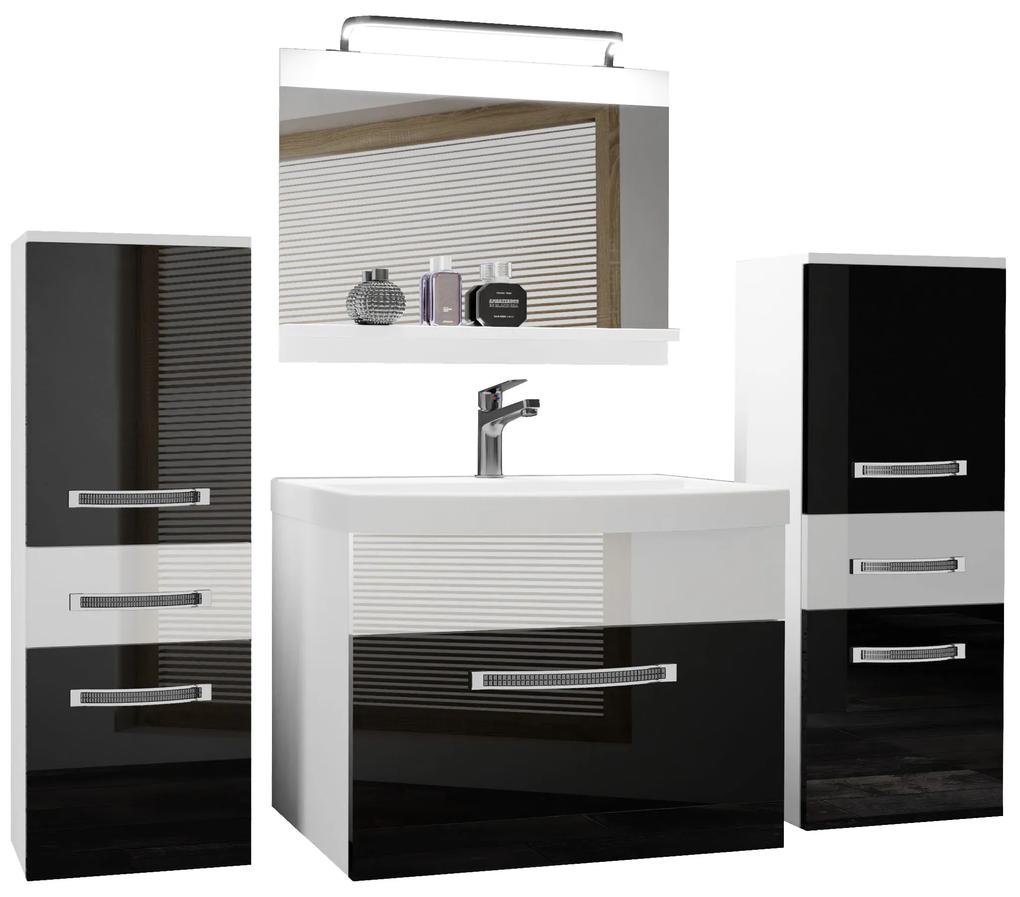 Koupelnový nábytek Belini Premium Full Version černý lesk / bílý lesk
+ umyvadlo + zrcadlo + LED osvětlení Glamour 67