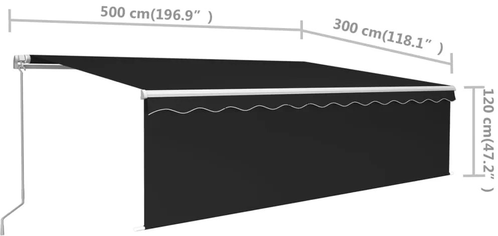 vidaXL Marketos Ručně zatahovací markýza s roletou 5 x 3 m antracitová