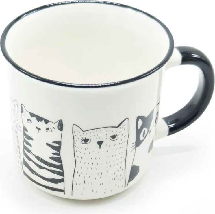 Porcelánový hrnek Černobílé kočky, 340 ml – designový hrnek na kávu a čaj, minimalistický styl,