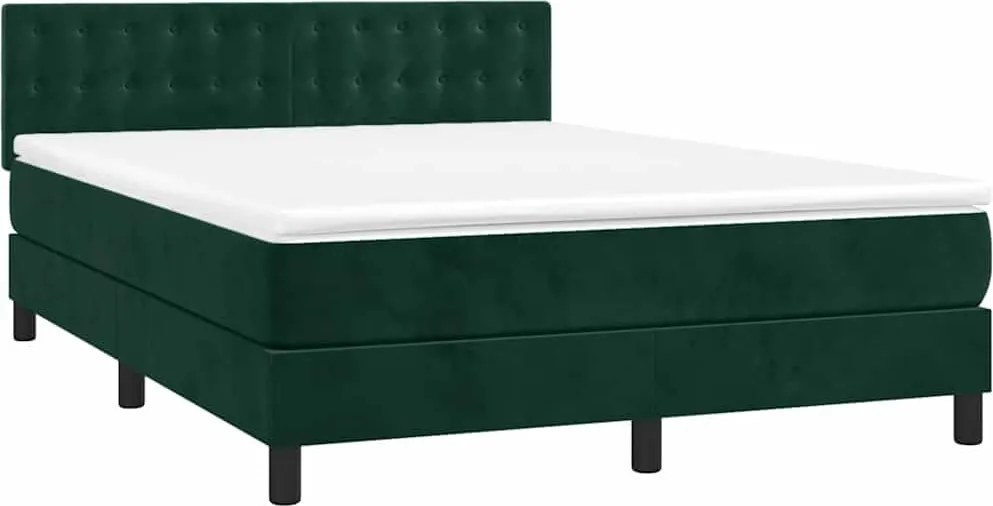 Box spring postel s matrací a LED tmavě zelená 140x200 cm samet 3134648