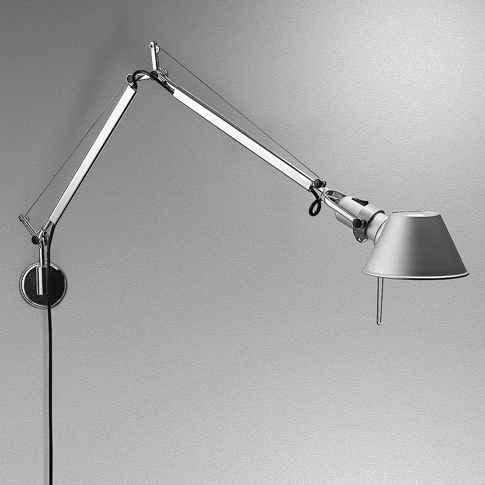 Artemide Tolomeo Mini Parete, hliníková nástěnná lampa s vypínačem, 1x10W LED E27, 68+54cm