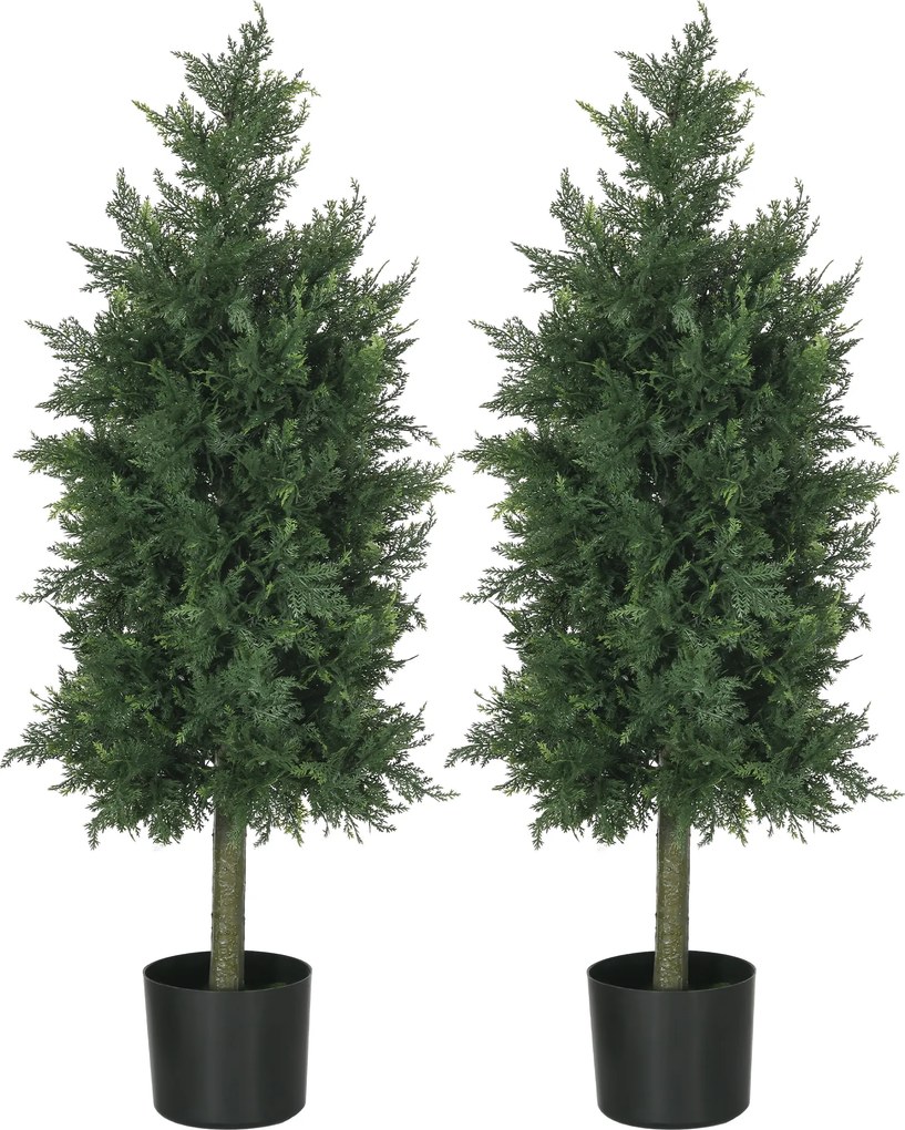 HOMCOM sada 2 umělých cedrů v květináči, výška 90 cm, jehličnan, 38L x 12,5B x 90V cm