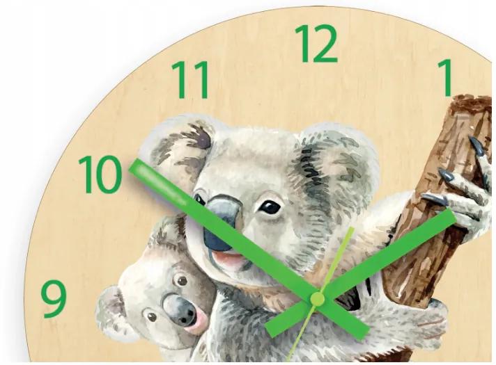 M.Clock Dětské nástěnné hodiny koala 30x30cm hnědé