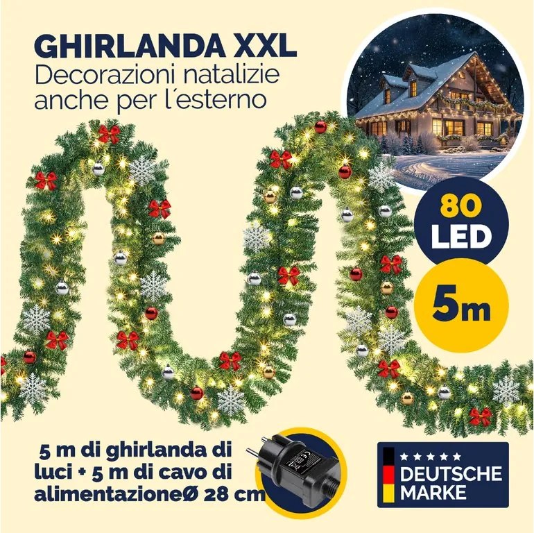 Vánoční girlanda 5m vnitřní/venkovní zdobený