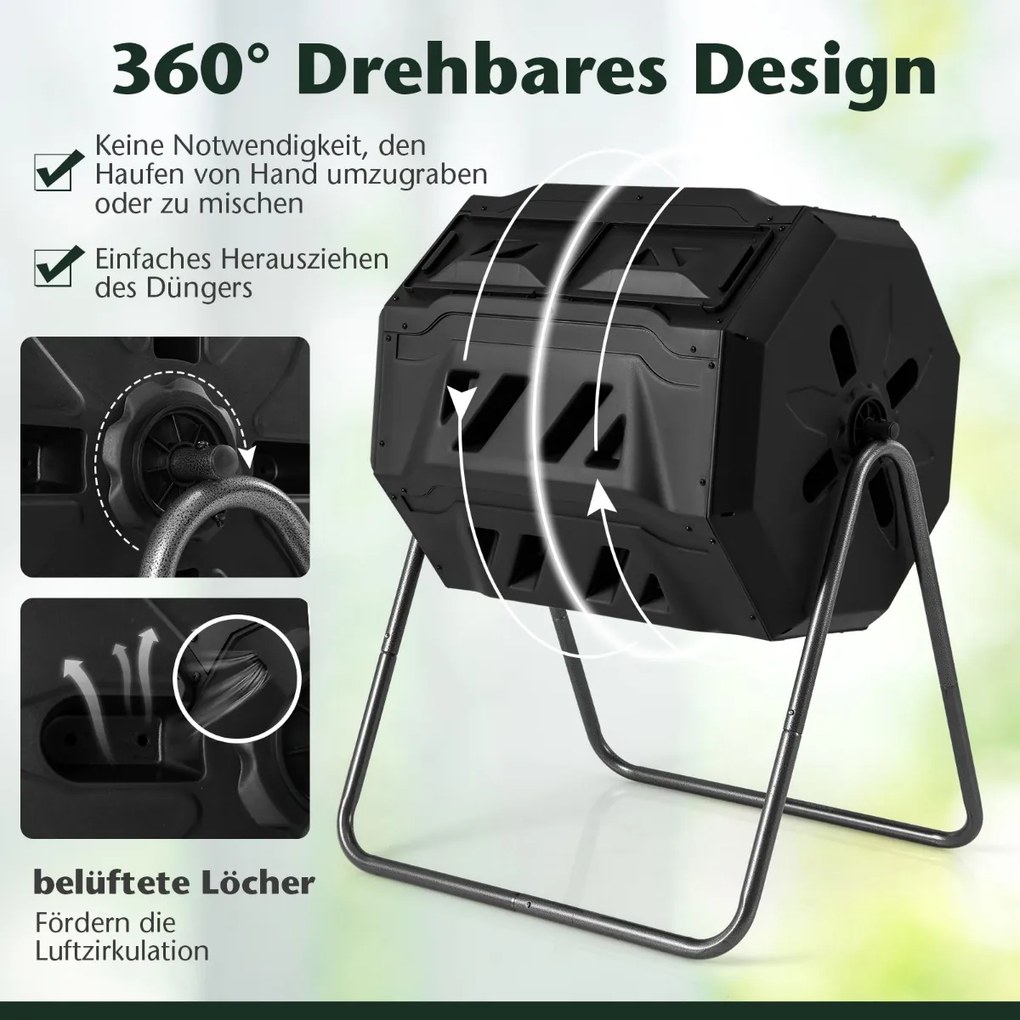 Costway Bubnový kompostér 160 L zahradní kompostér dvoukomorový otočný o 360°