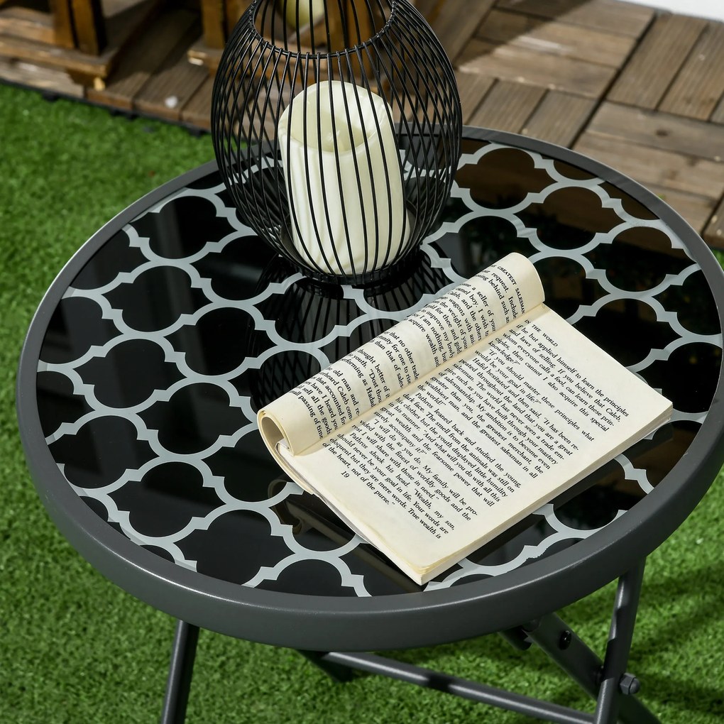 Skládací stolek Outsunny se skleněnou deskou 45x45x50cm černý, ideální pro zahradu a kempování | Aosom.de