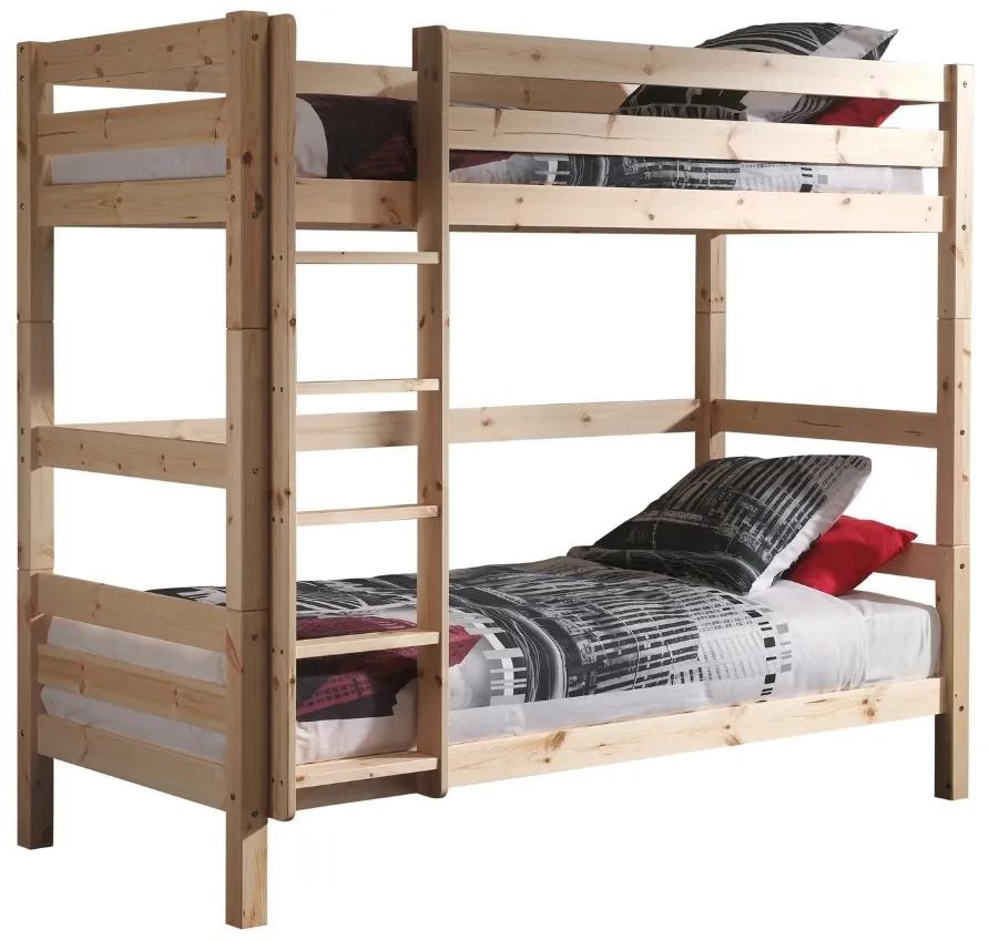 OnaDnes -20% Borovicová dvoupatrová postel Vipack Pino 90 x 200 cm s rámem uprostřed