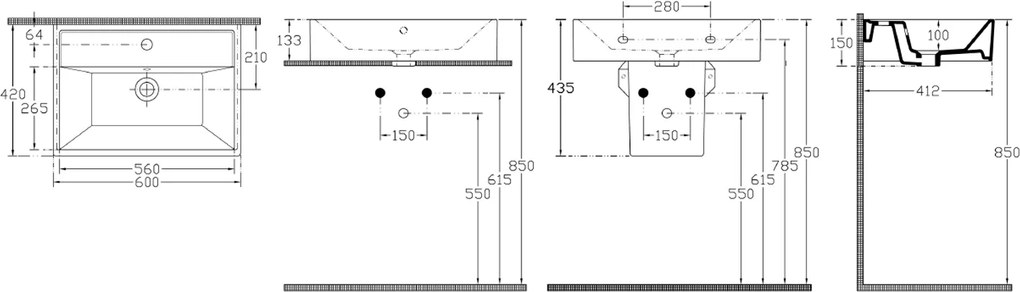 Isvea Sistema keramické umyvadlo 60 x 42 cm černá mat 10SF50060-2N