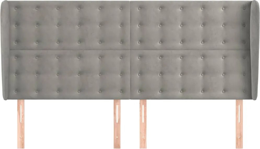 Čelo postele typu ušák světle šedé 203x23x118/128 cm samet 3118456