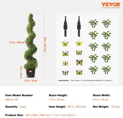 2 Kusů 1,5 m Umělý buxus Topiary Strom Umělá rostlina UV Dekor vnitřní/venkovní