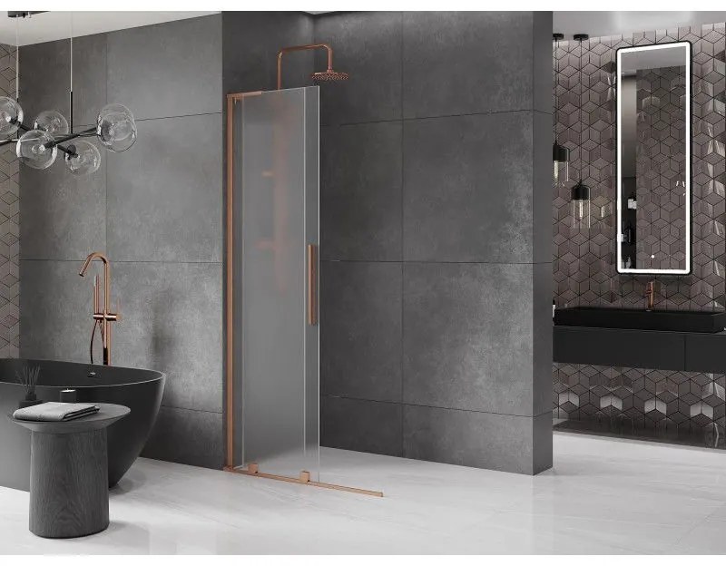 Mexen Velar L, posuvná sprchová zástěna Walk-in 100 x 200 cm, 8mm sklo námraza, měděná matná, 871-100-003-33-65