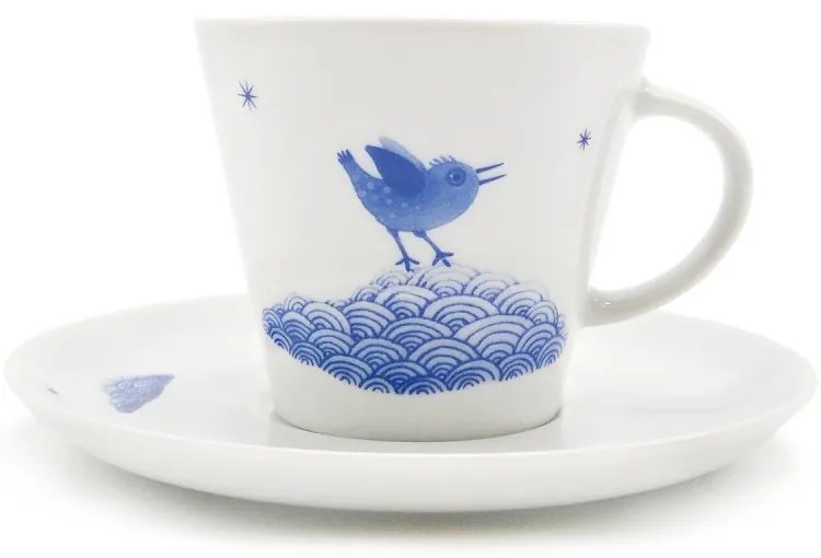 Porcelánový šálek s podšálkem Na vlnách ptačí radosti, 280 ml – s originální českou kresbou