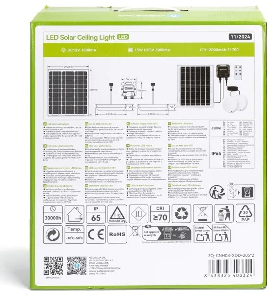 Aigostar - LED Solární svítidlo 2xLED/70W/12V 12000 mAh 6500K pr. 20,5 cm
