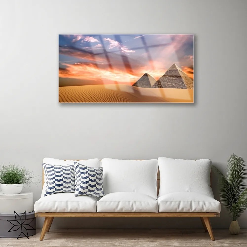 Obraz na skle Poušť Pyramidy 125x50 cm