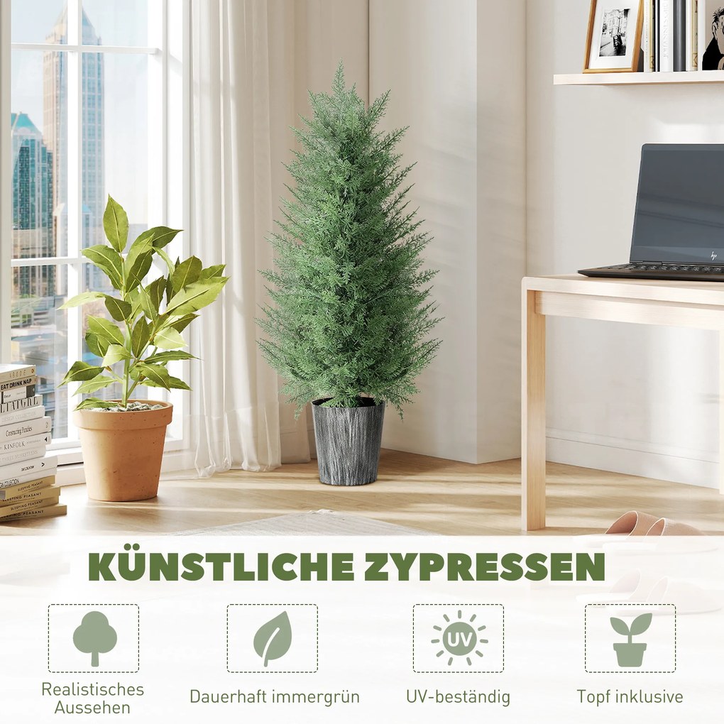 HOMCOM sada 2 velkých umělých cypřišů 90 cm v květináčích – realistické plastové rostliny do obýváku, ložnice, kanceláře či kryté terasy • Moderní de…