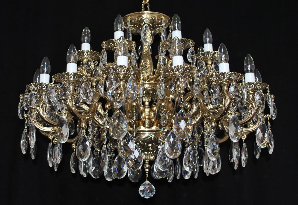 18 Arms Cast brass chandelier with crystal almonds