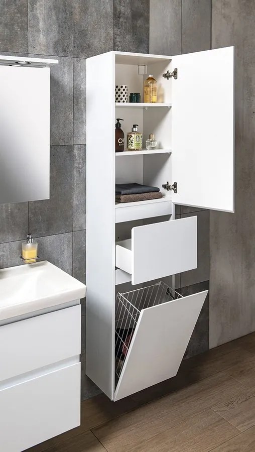Aqualine Aqualine, ALTAIR vysoká skříňka s košem 40x184x31cm, bílá, AI185R