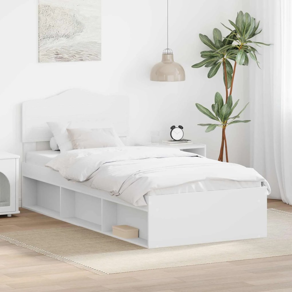 Rám postele s čelo Bílá 100 x 200 cm Masivní borové dřevo 3412934