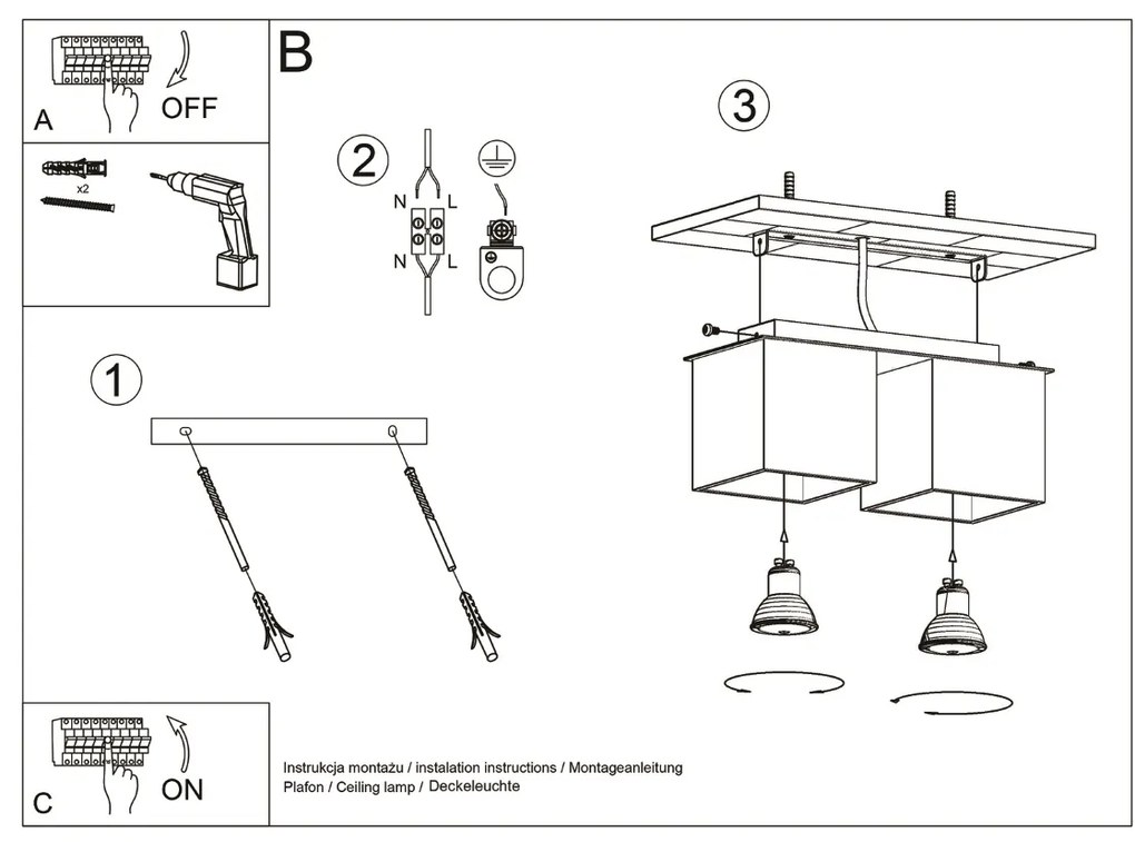 Stropní svítidlo Quad, 2x černé kovové stínítko