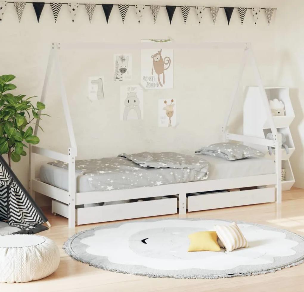 vidaXL Dětská postel se zásuvkami 90x200 cm masivní borové dřevo [834470] Barva: Bílá