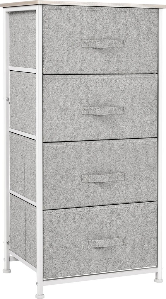 HOMCOM Komoda se 4 látkovými zásuvkami, úložný kabinet multifunkční pro ložnici, obývací pokoj a chodbu 45x30x92 cm šedá