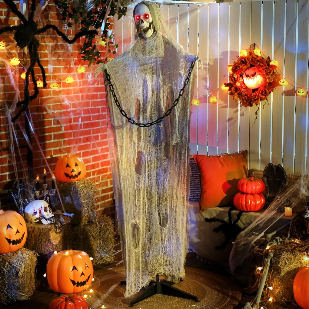 Outsunny Halloween dekorace Smrtka venkovní 183 cm Animovaná mluvící Halloween Smrtka se svítícíma očima a strašidelnými zvuky Halloweenská dekorace …