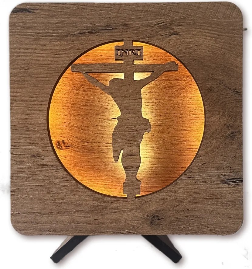 Li-Go "Ježíš na kříži s pulzujícím světlem" lampa 19x19 cm provedení povrchu: jedle