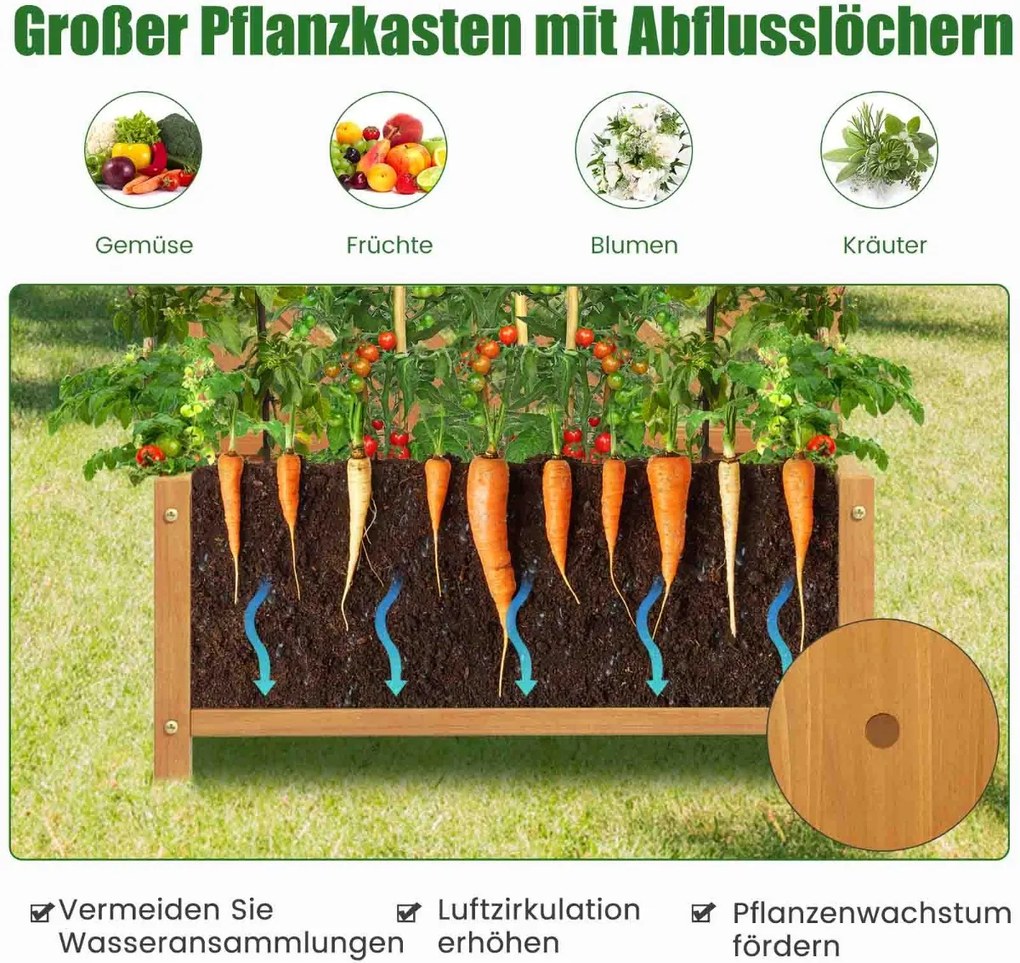 Costway 180 cm vysoká zahradní postel s mřížkou květináče a drenážními otvory