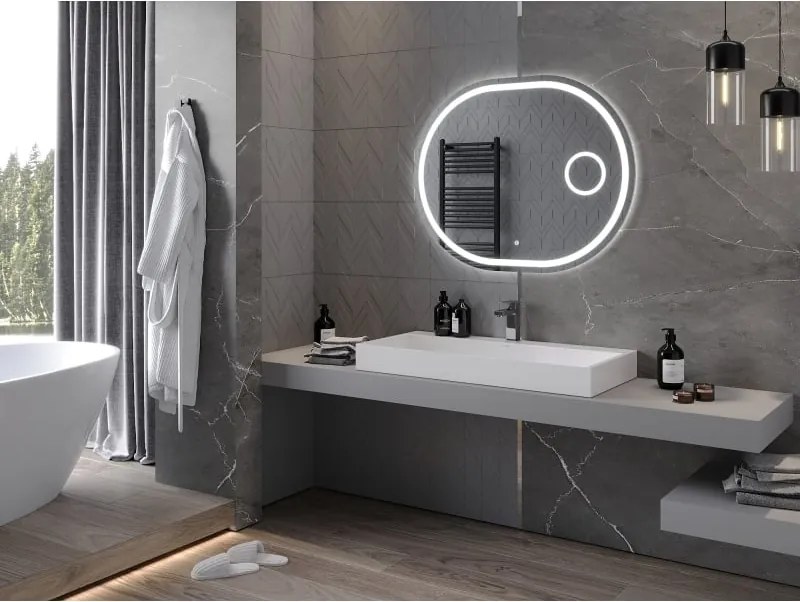 Mexen Umba osvětlené koupelnové zrcadlo s kosmetickým zrcátkem 100 x 80 cm, LED 6000K, protizamlžování