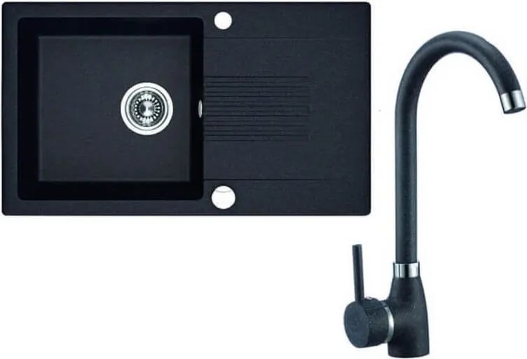 Laveo Ceilia, 1-komorový dřez 760x440x185mm + dřezová baterie, černá, LAV-SJCA711T