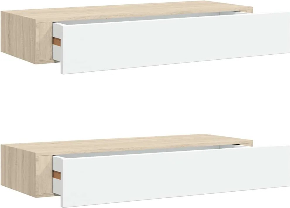 Nástěnné zásuvkové police 2 ks dubové a bílé 60 x 23,5 x 10 cm MDF 330264