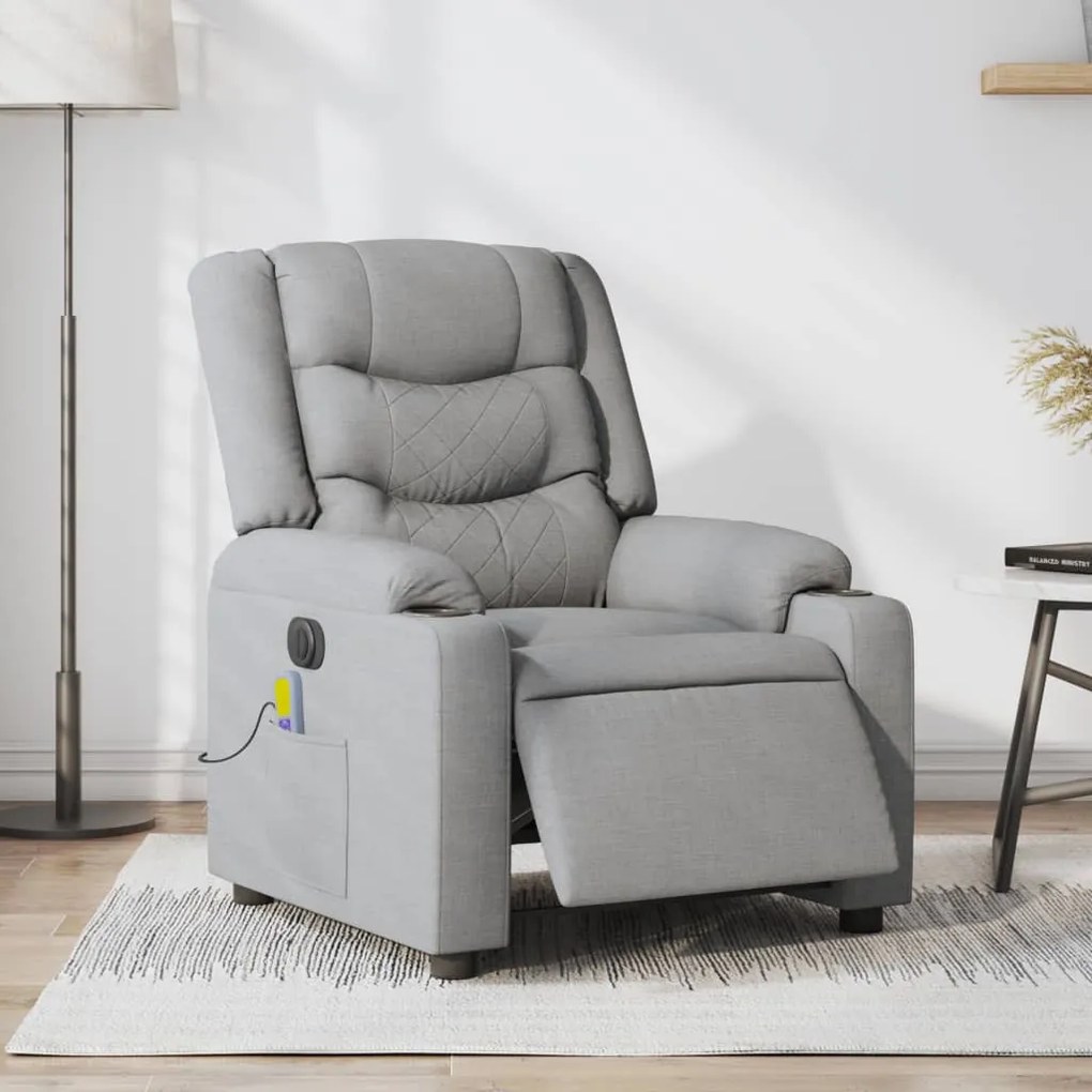 Elektrické masážní polohovací křeslo světle šedé textil 3206570