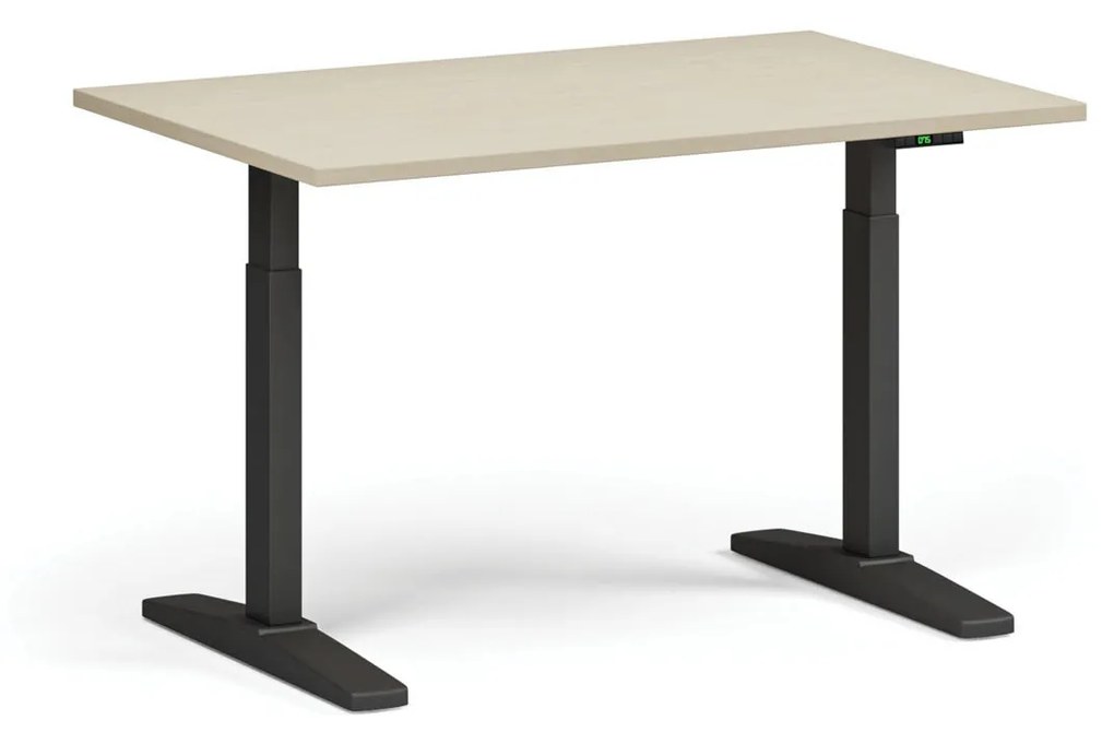 Výškově nastavitelný stůl, elektrický, 675-1325 mm, deska 1200x800 mm, černá podnož, bříza