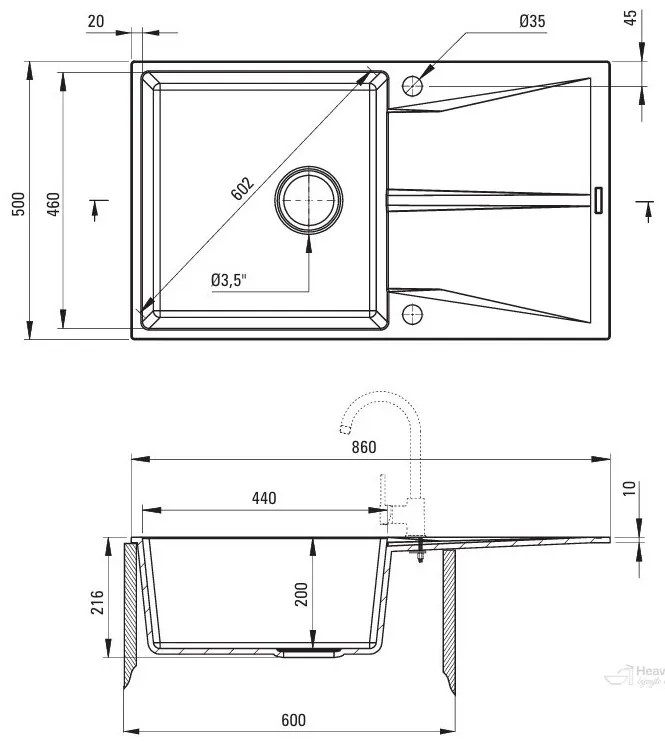 Deante Granite sink, 1-bowl with drainer